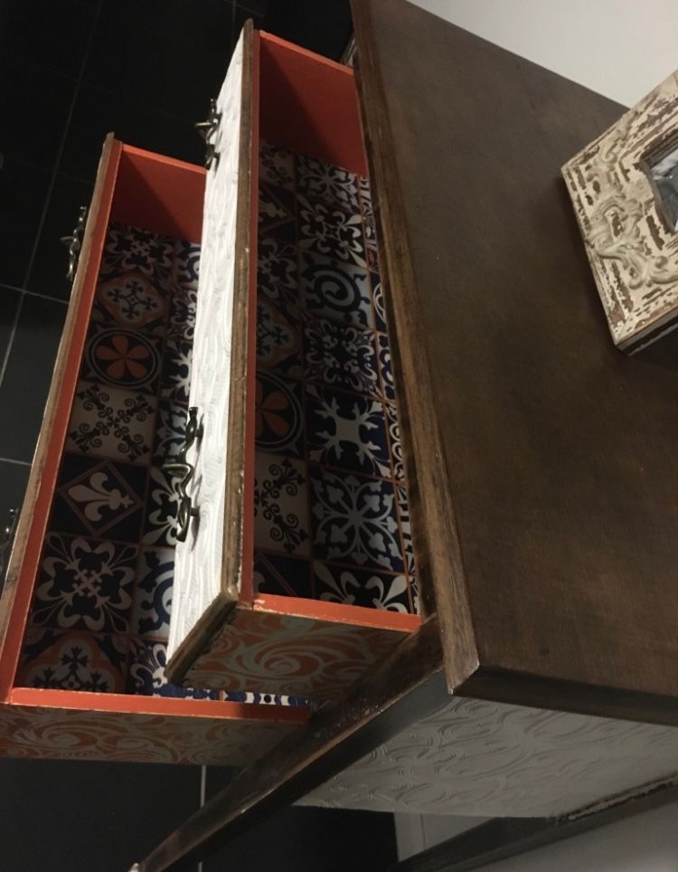 Drawer unit upcycle using wallpaper | Bunnings Workshop community