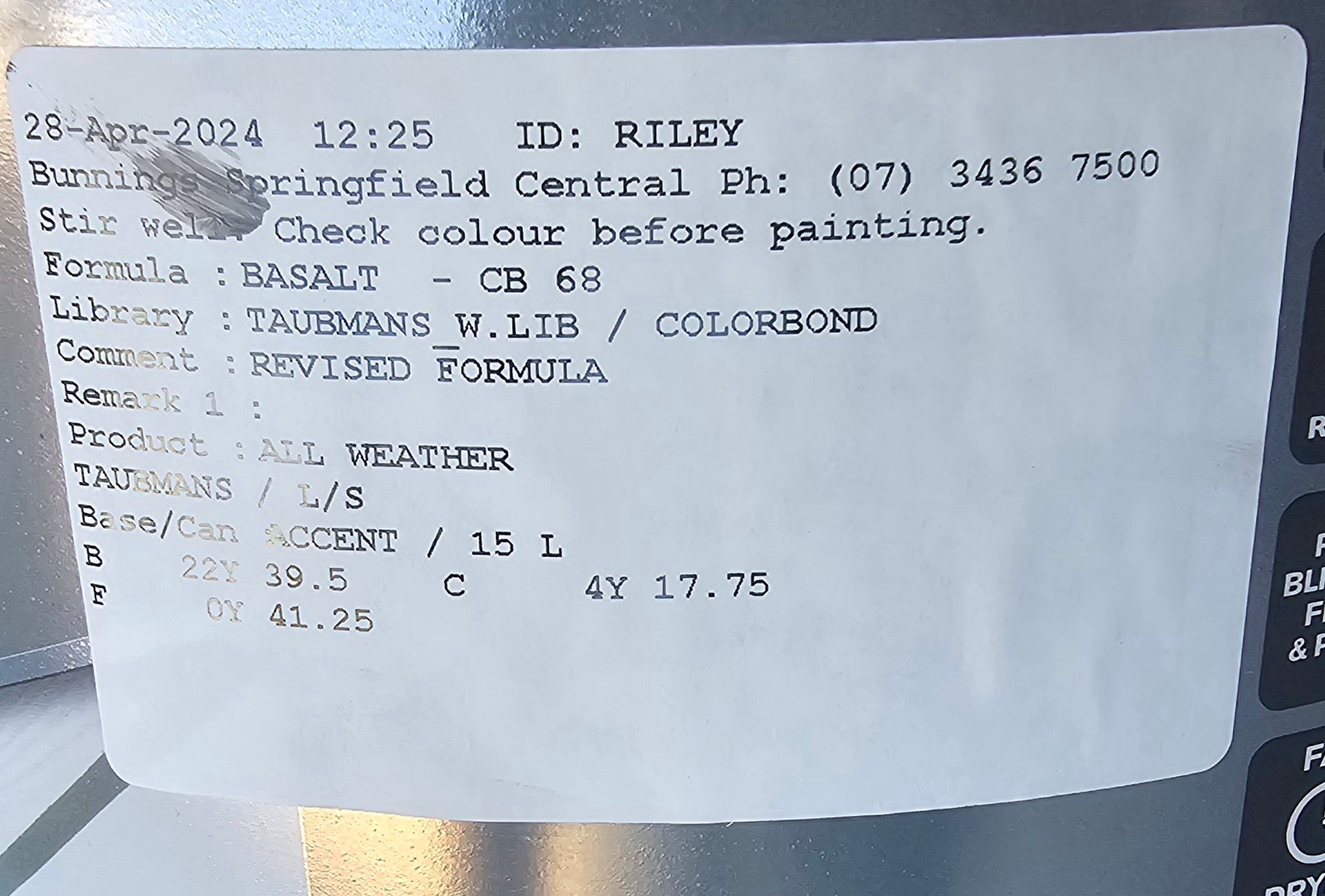 Solved: How to read a Bunnings paint label? | Bunnings Workshop community