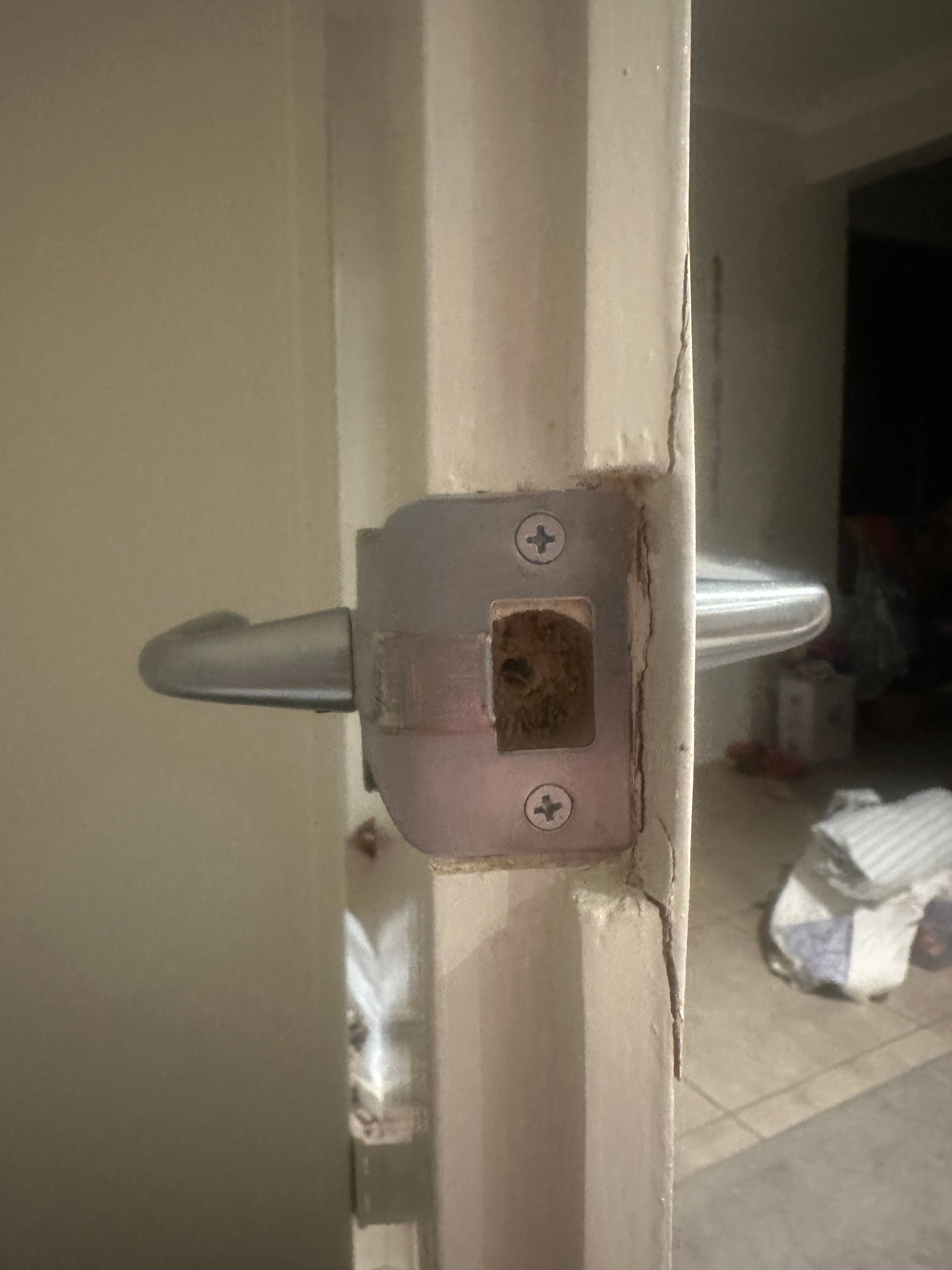 How to fix door split around lock? | Bunnings Workshop community