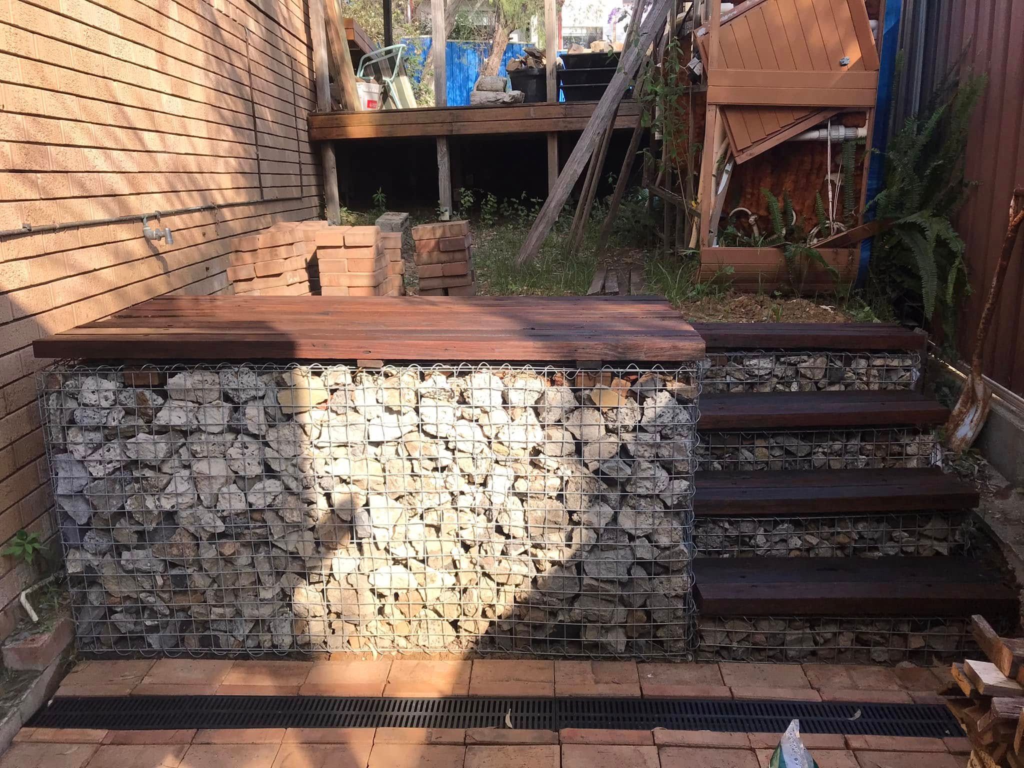 Gabion retaing wall and gabion steps | Bunnings Workshop community