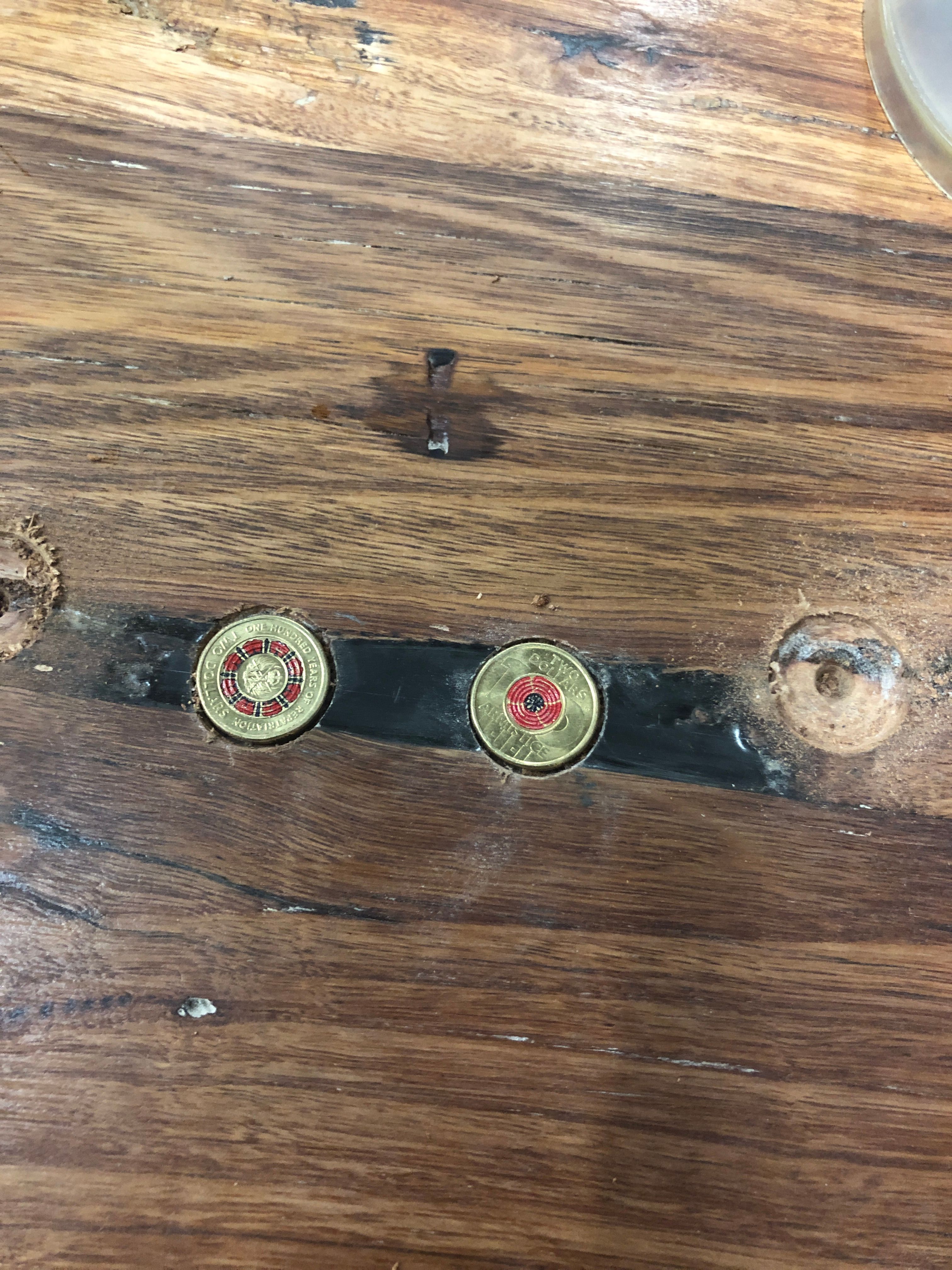 Recycled hardwood bar with embedded coin... | Bunnings Workshop community