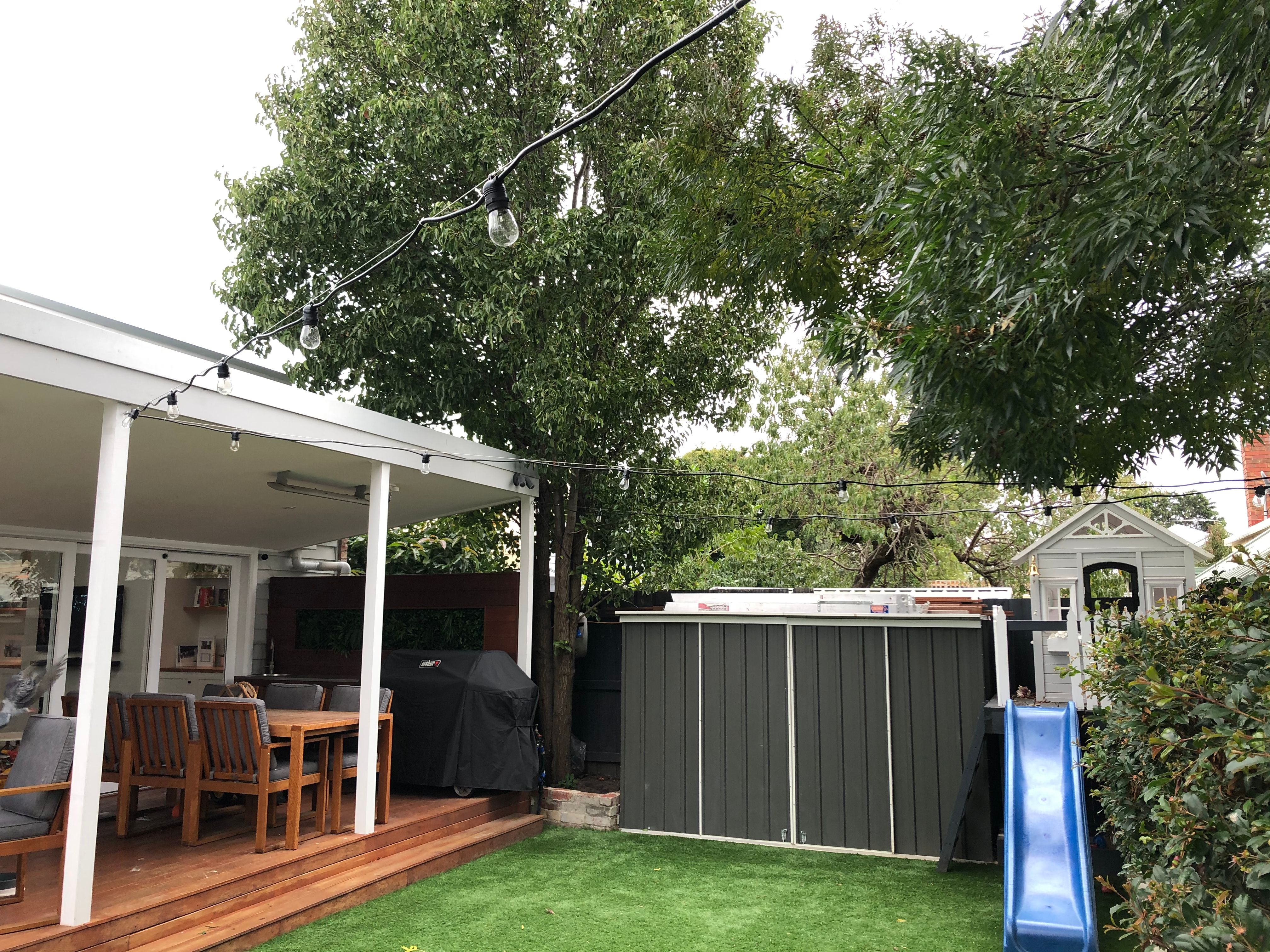 Festoon party lights in backyard | Bunnings Workshop community