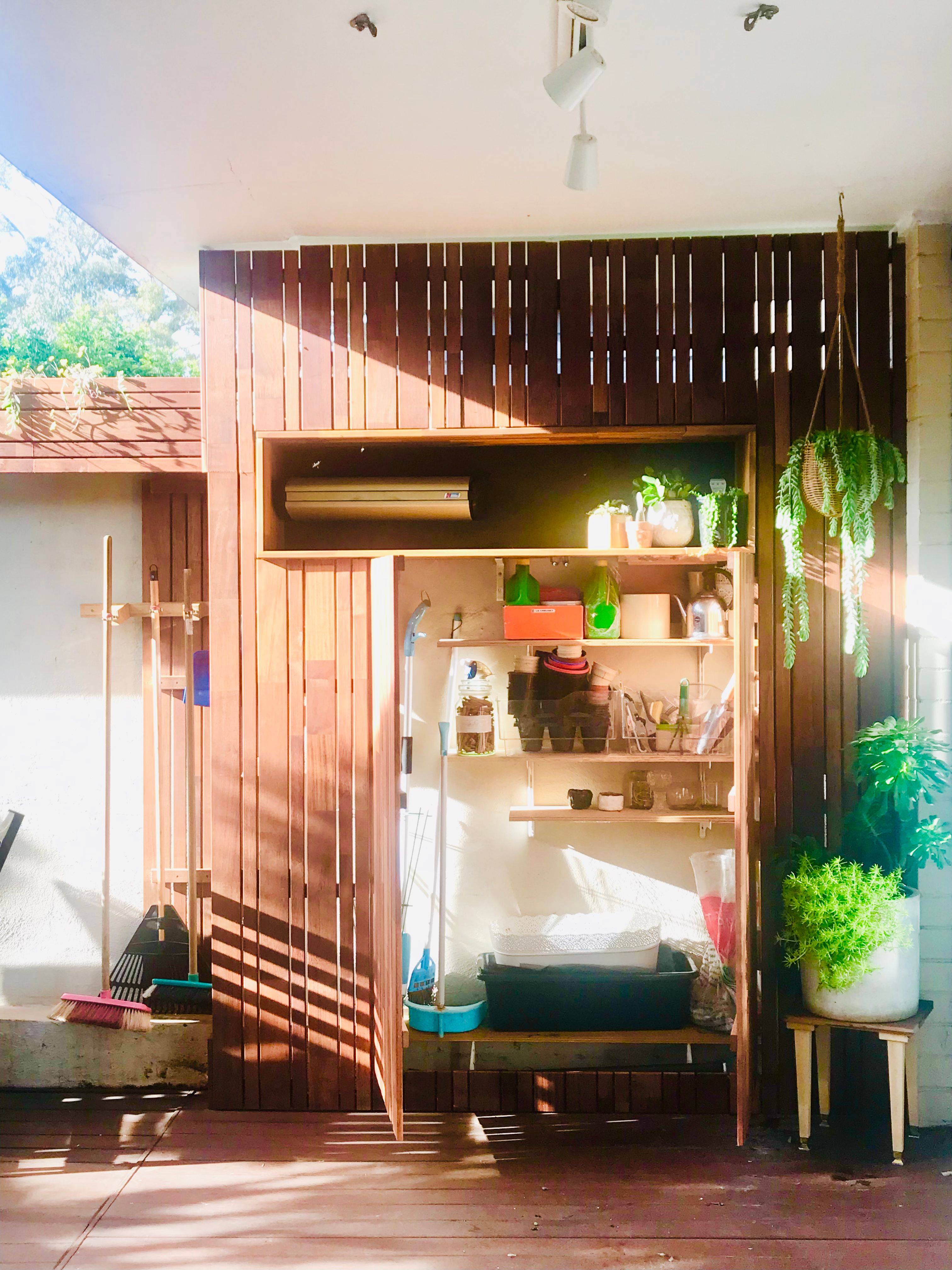 Courtyard storage using Merbau panels | Bunnings Workshop community