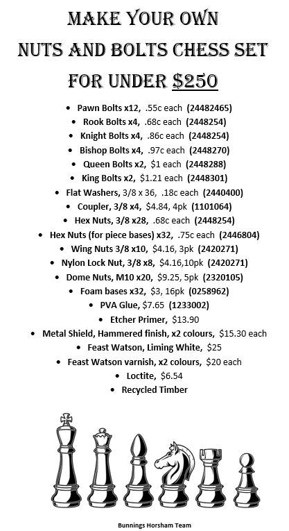 Nuts and bolts chess set by the Bunnings... | Bunnings Workshop community