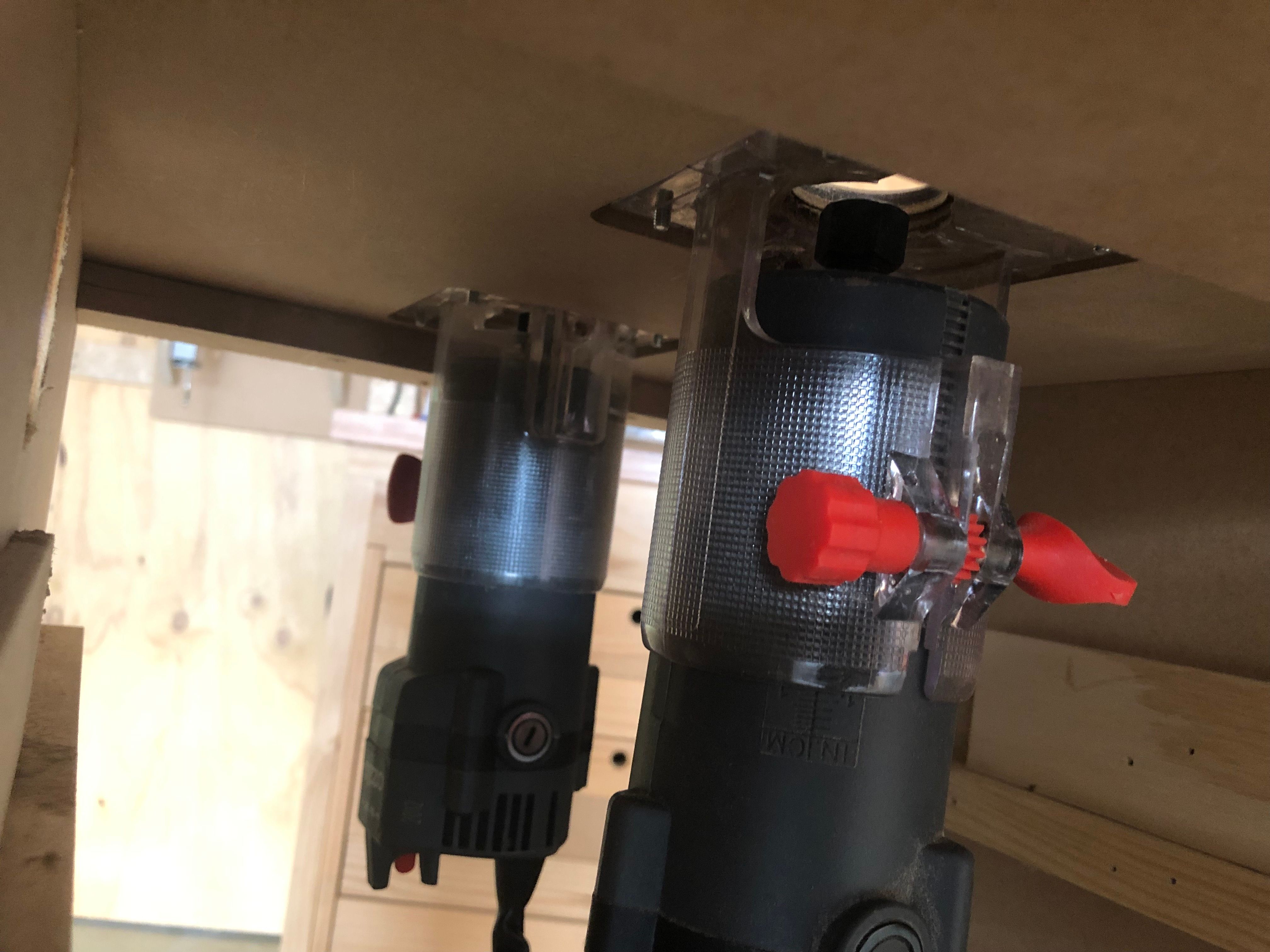 Dual trimmers fitted to small router cup... | Bunnings Workshop community