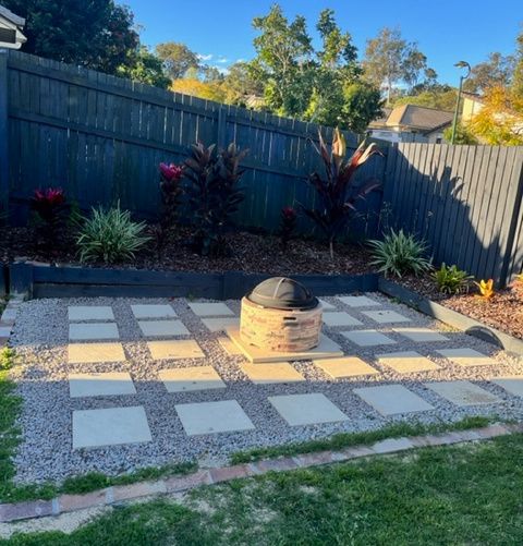 Fire pit area with pavers and stones | Bunnings Workshop community