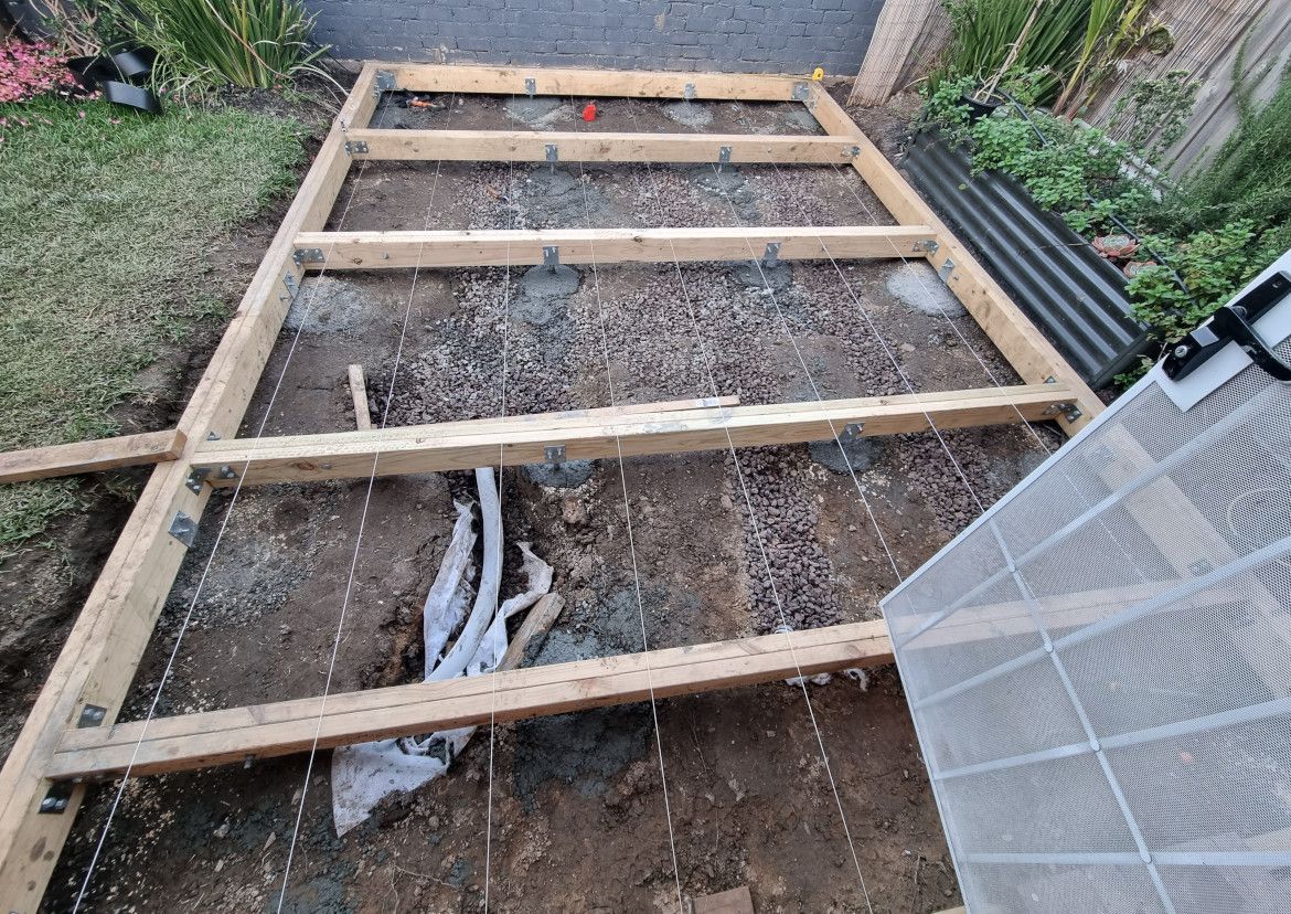 Low-level Merbau deck with French drain | Bunnings Workshop community