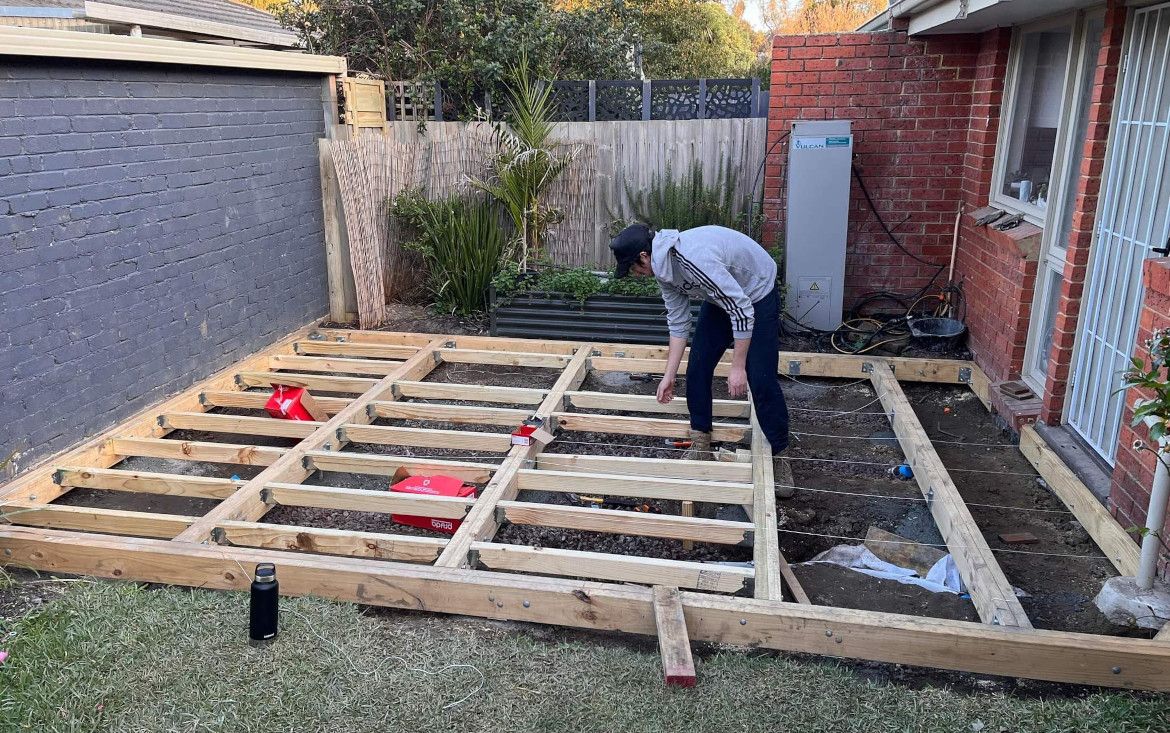 Low-level Merbau deck with French drain | Bunnings Workshop community