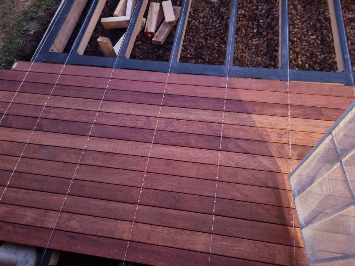 Low-level Merbau deck with French drain | Bunnings Workshop community