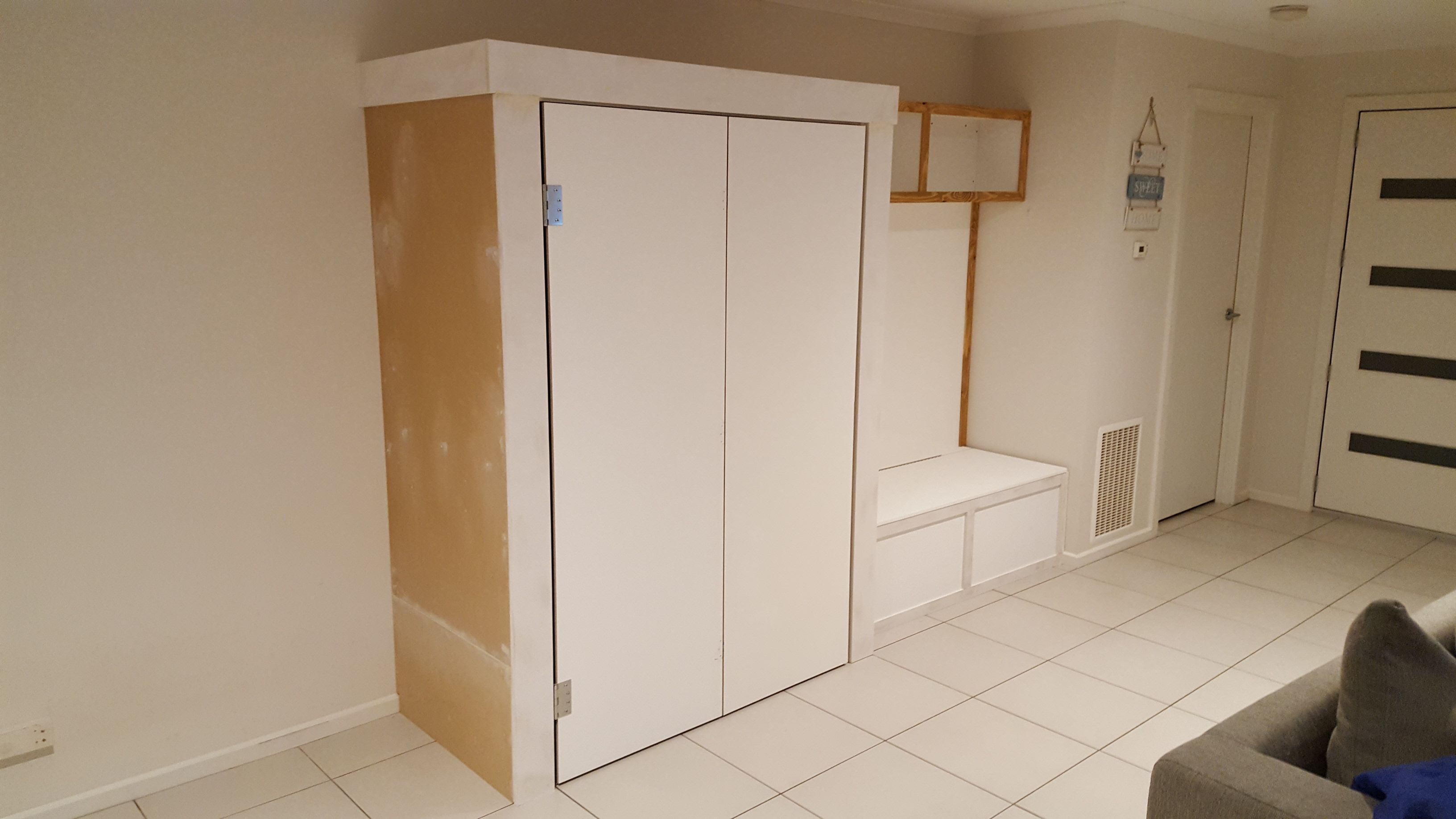 Coat rack and bench with hidden office | Bunnings Workshop community