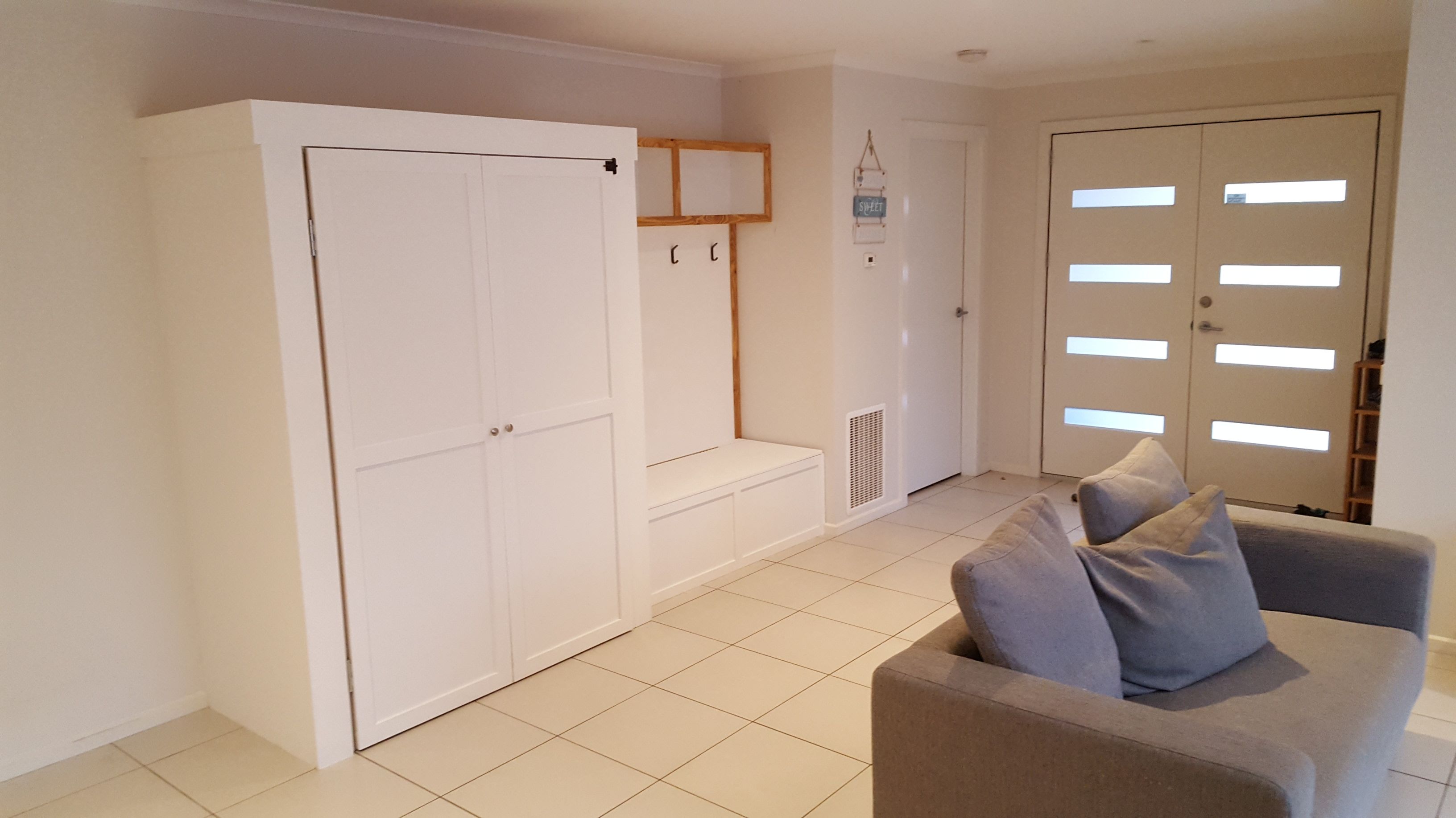 Coat rack and bench with hidden office | Bunnings Workshop community