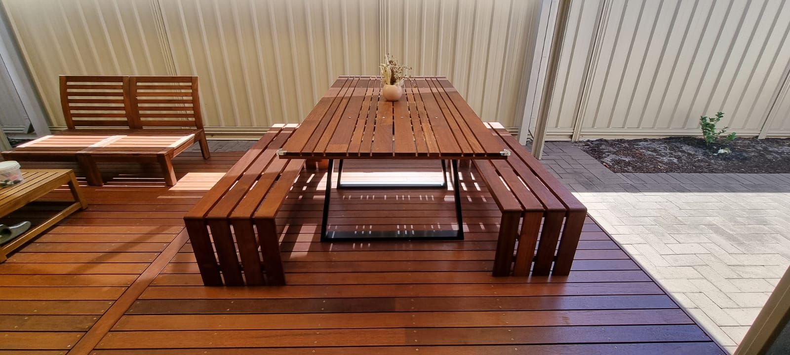 Outdoor table using Merbau fence panel | Bunnings Workshop community