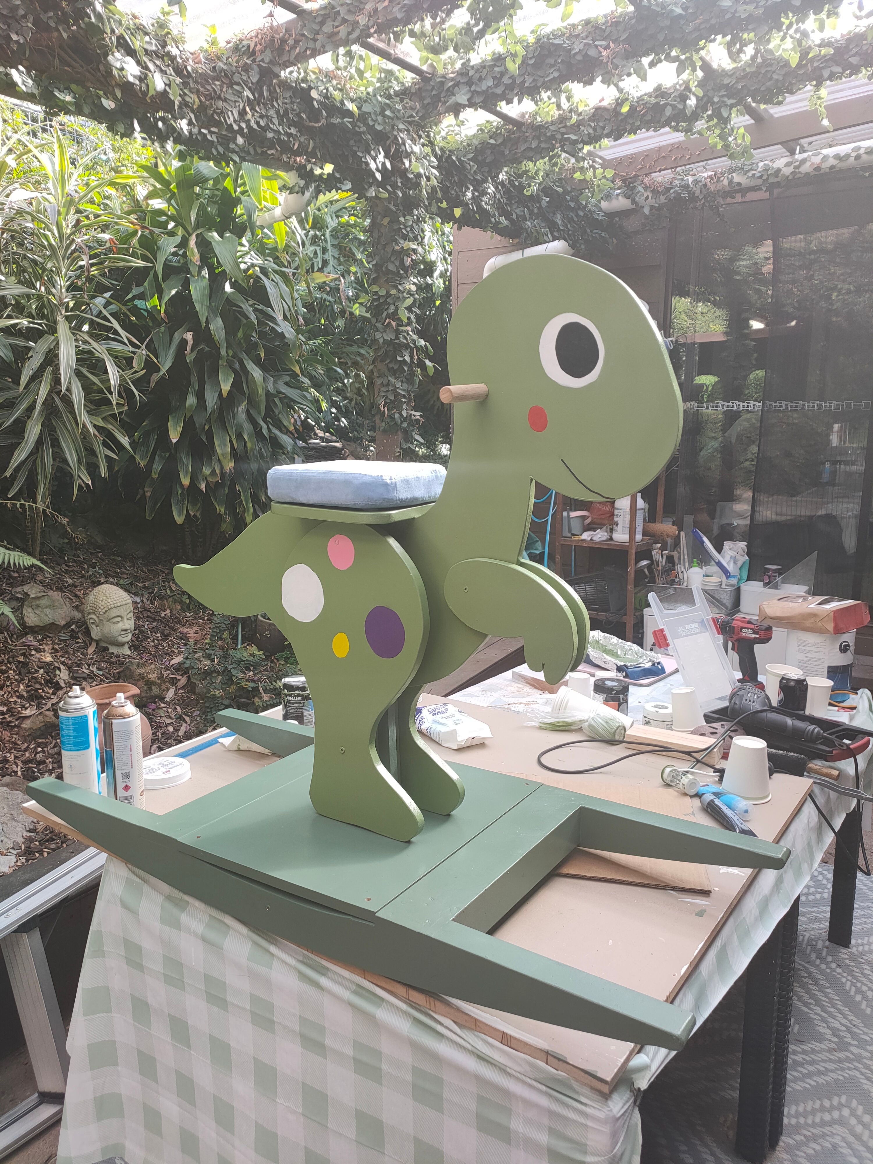 Upcycled kids rocking dinosaur | Bunnings Workshop community