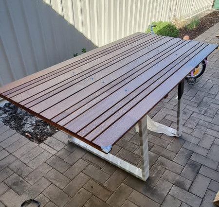 Outdoor table using Merbau fence panels | Bunnings Workshop community