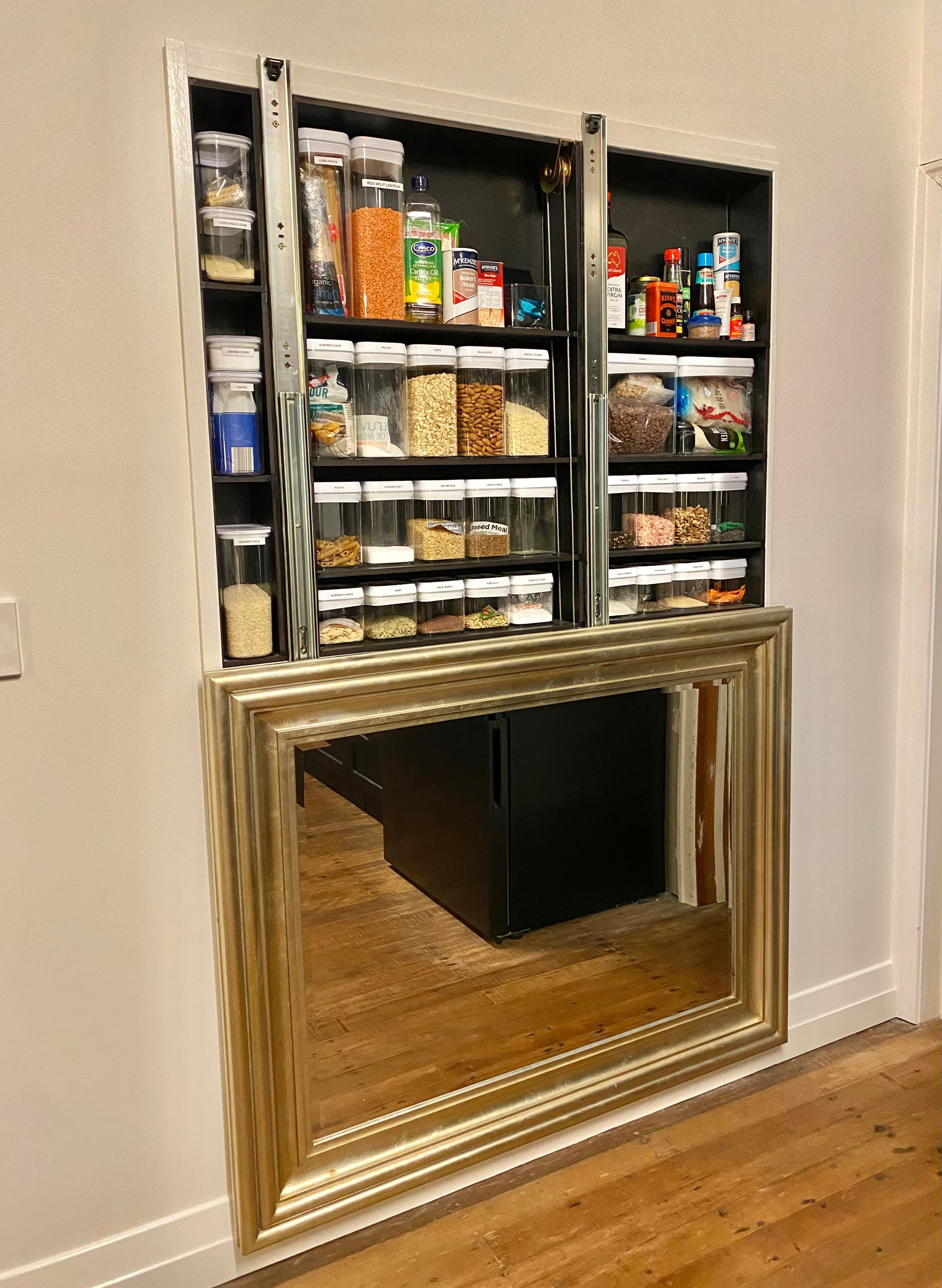 Hidden pantry using cavity and mirror | Bunnings Workshop community