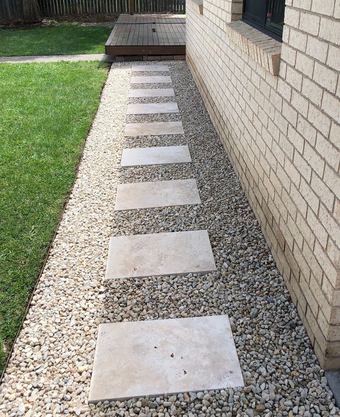 Travertine pavers and gravel garden path | Bunnings Workshop community